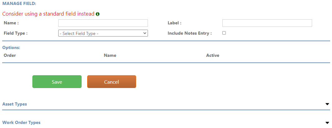 Manage Custom Field Lists and Sections – ML Work Orders