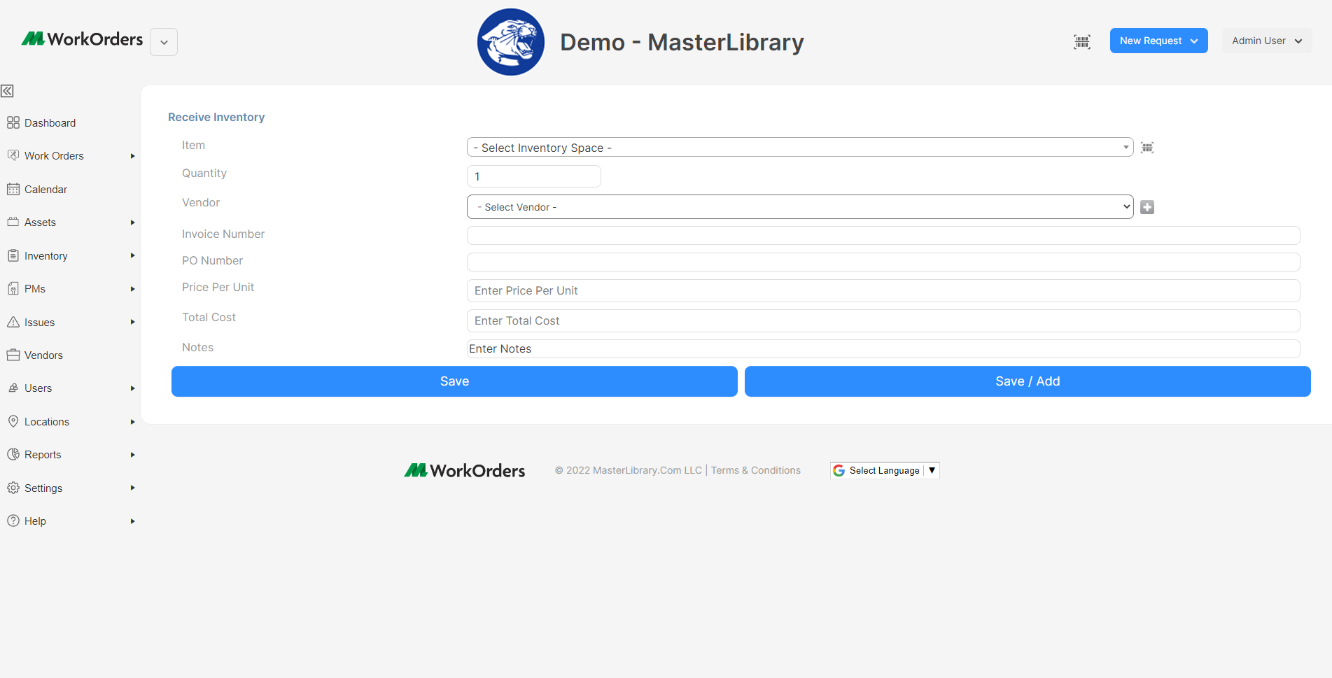 Receive Inventory – ML Work Orders