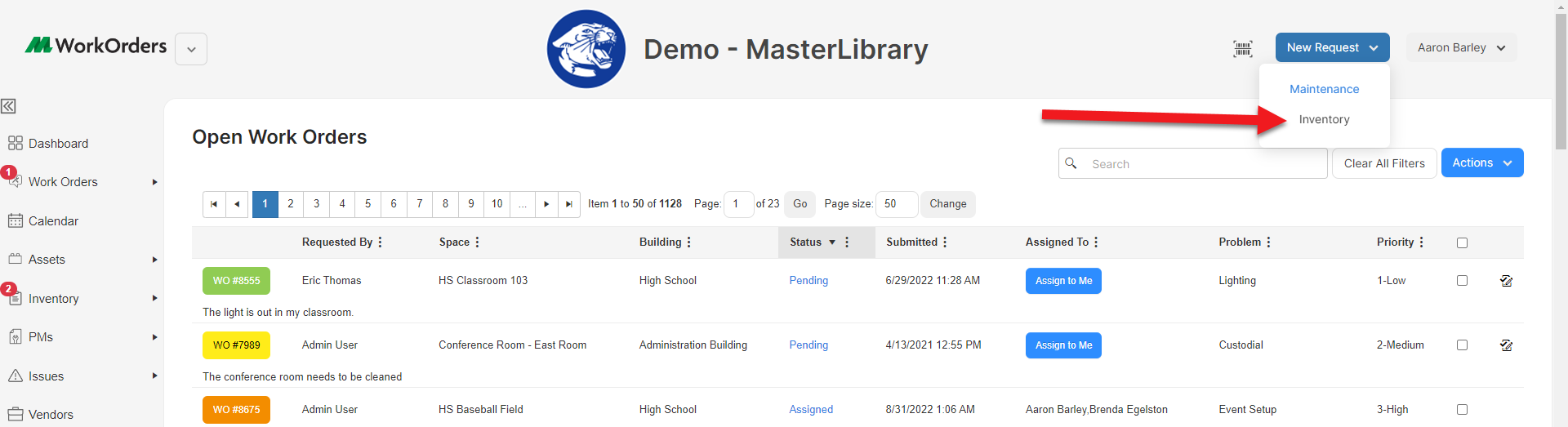 Submitting an Inventory Request – ML Work Orders