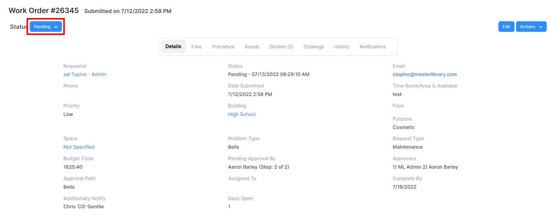 Approve and Assign Work Orders – ML Work Orders