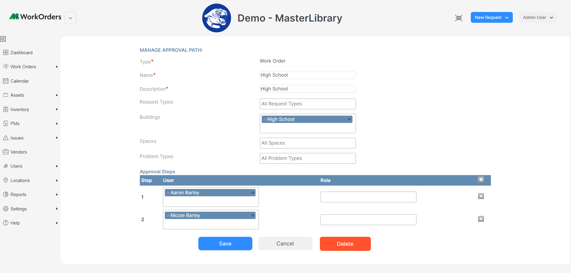 Setting Up and Editing Approval Paths for Work Orders – ML Work Orders