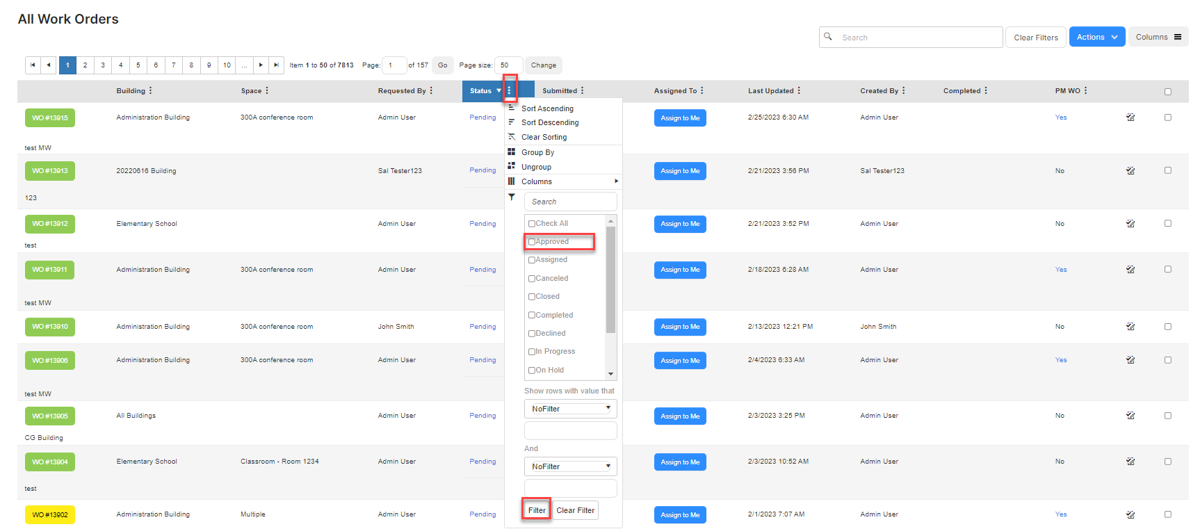 Utilizing the Manage Work Orders Page – ML Work Orders