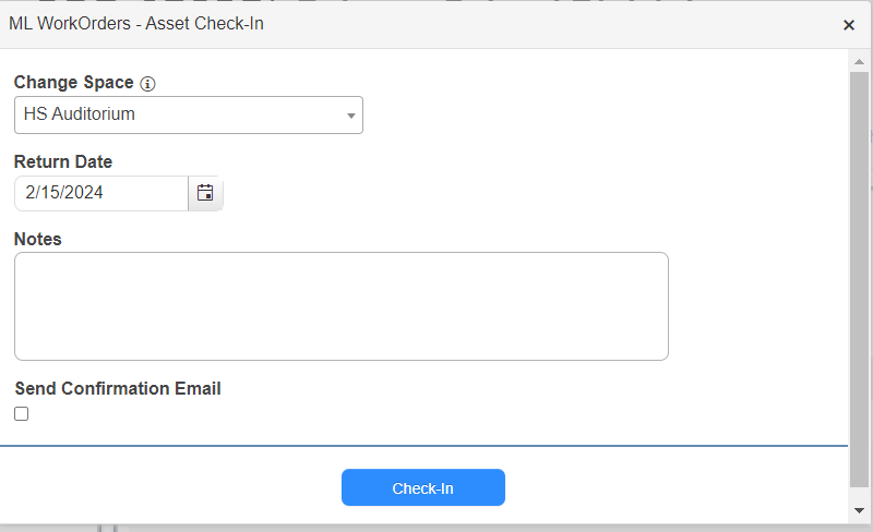Checking Assets Out/In from Asset Detail Page – ML Work Orders