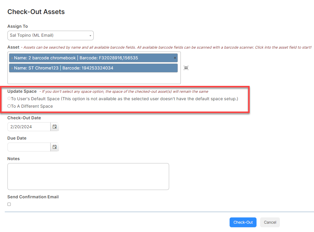 Bulk Check-Out Assets – ML Work Orders
