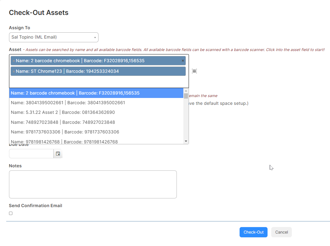 Bulk Check-Out Assets – ML Work Orders