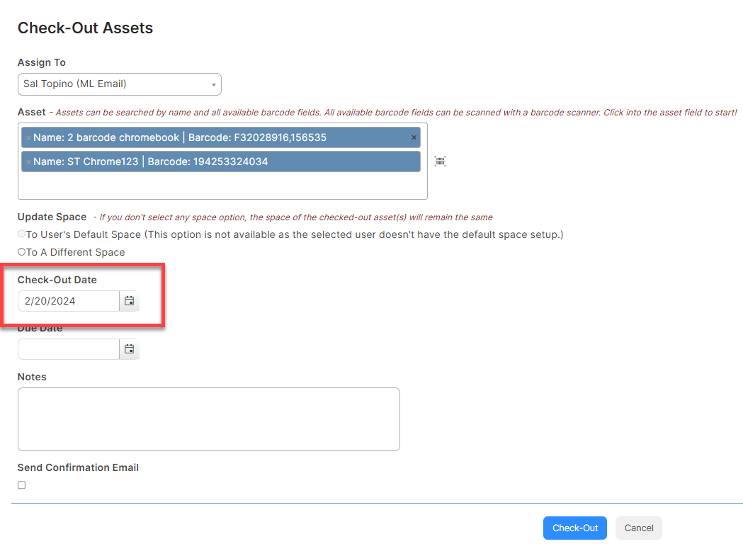 Bulk Check-Out Assets – ML Work Orders