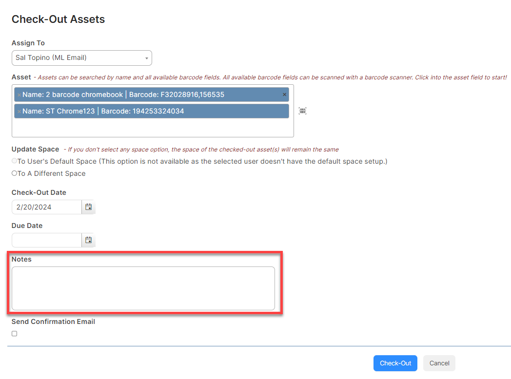 Bulk Check-Out Assets – ML Work Orders