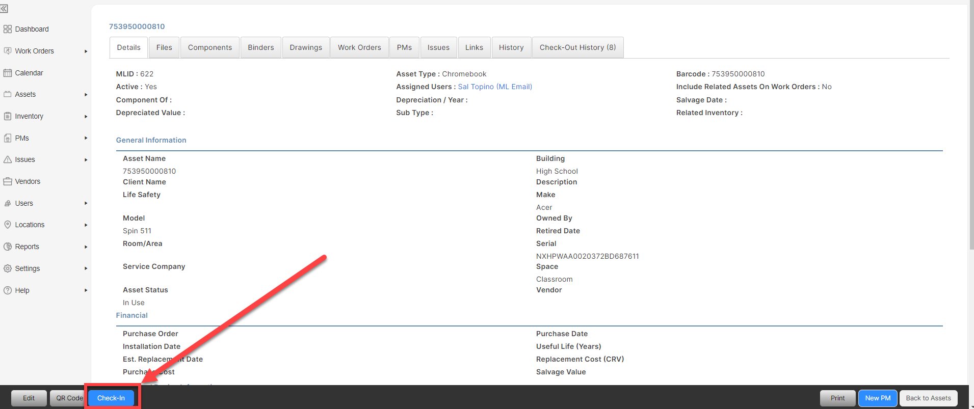 Bulk Check-In Assets – ML Work Orders