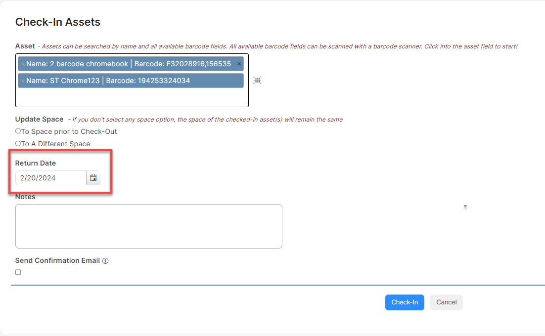 Bulk Check-In Assets – ML Work Orders
