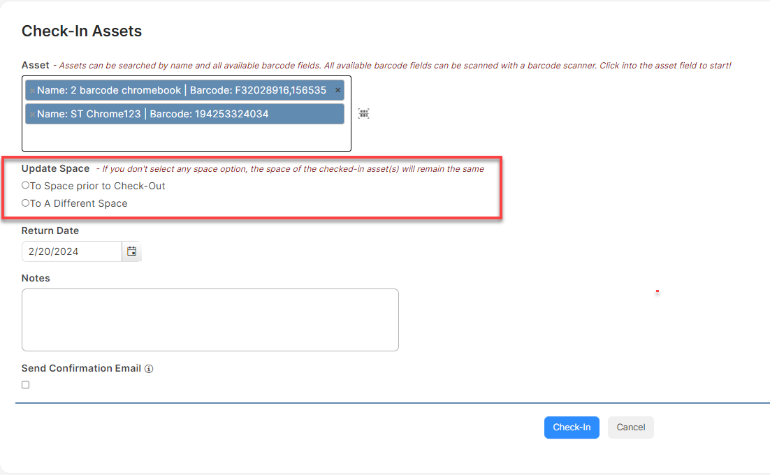 Bulk Check-In Assets – ML Work Orders