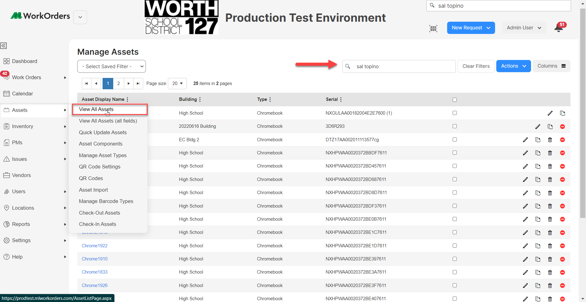 Search For An Asset – ML Work Orders