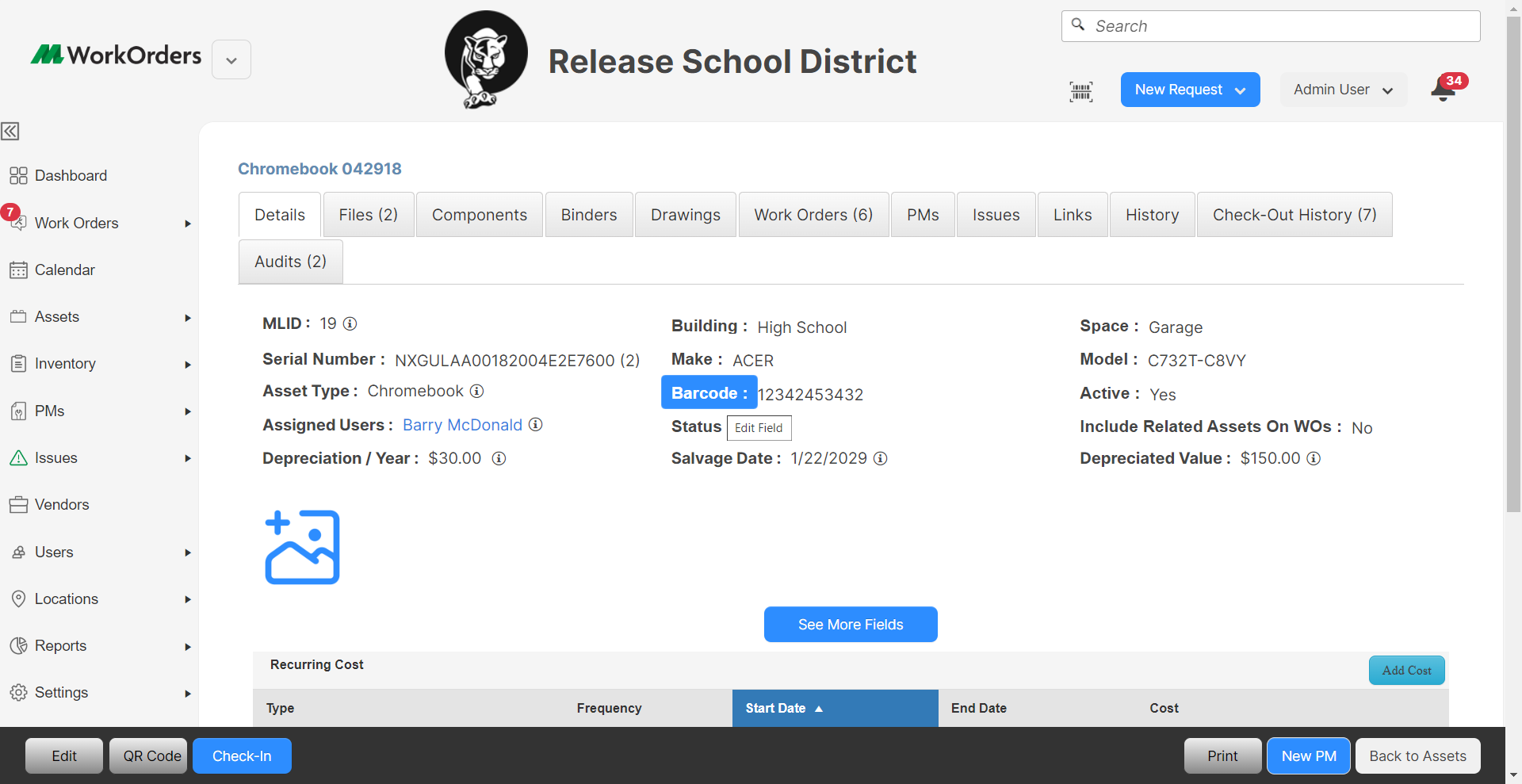Manage Assets MLW – ML Work Orders
