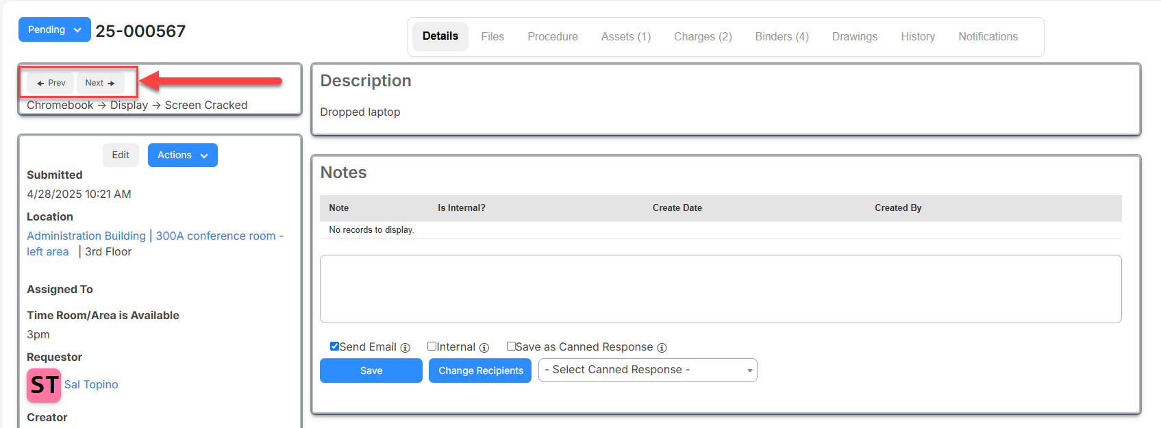 Utilizing Previous / Next Buttons for Requests (Work Orders) – ML Work ...