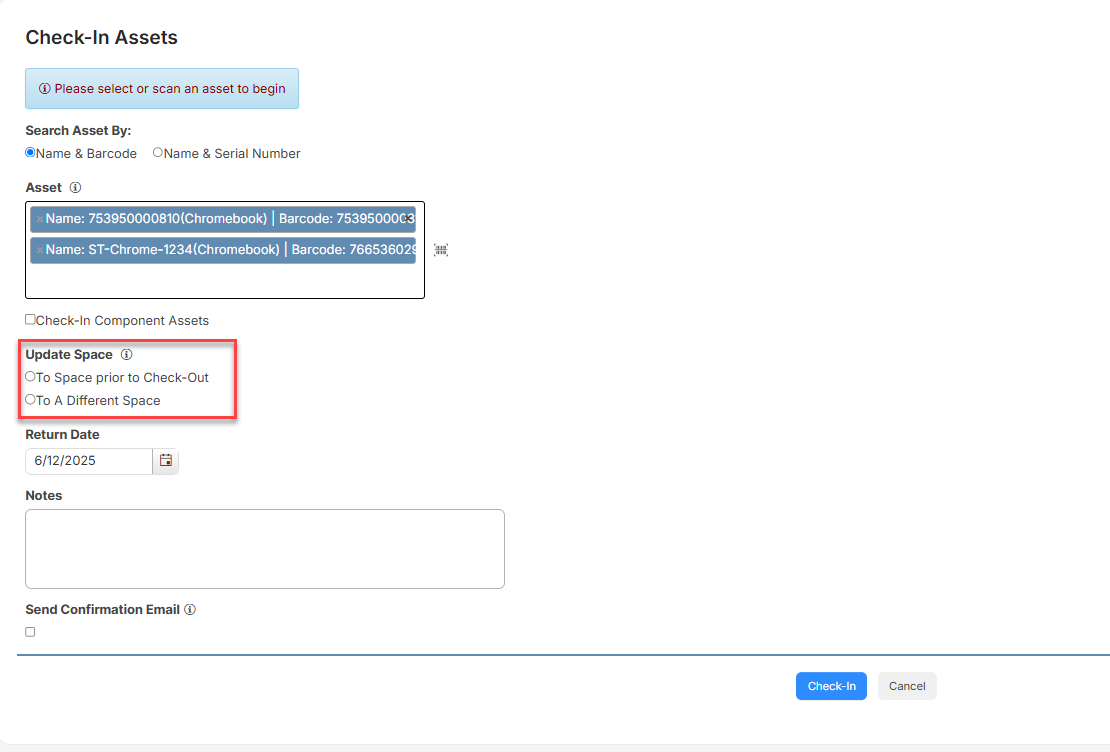 Bulk Check-In Assets – ML Work Orders