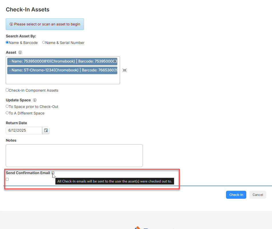 Bulk Check-In Assets – ML Work Orders